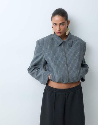 Asos Oversize-Bomberjacke mit &uuml;berschnittenen Schultern und Streifen in Grau