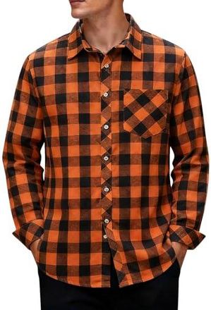 Generic Chemise &agrave; carreaux pour homme - Haut boutonn&eacute; avec poche - Manches longues - Col &agrave; revers d&eacute;contract&eacute; - Coupe ample - R&eacute;tro - Costume extensible pour 