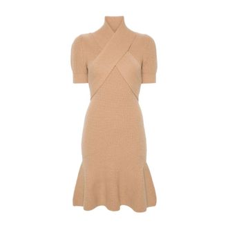 Patou Femme, Robes, Beige, Taille: 36 FR Robe Beige en Tricot avec D&eacute;tails Crois&eacute;s