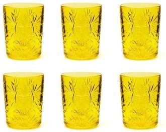 Excelsa Color Tumbler Lot de 6 verres en verre d&eacute;cor&eacute;s, multicolore, d&eacute;cor en relief, 350 ml, 8 x 10 cm (jaune)