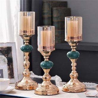 Generic Europ&auml;ischer Stil Glas Kerzenhalter Heimdekor Dekorative Luxus Romantische Kerzenlicht Abendessen Kerzenhalter (Style C 1 Set 3pcs with Candle)