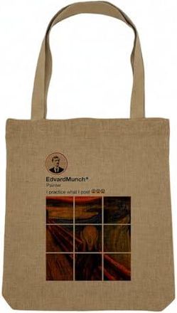 Fabulous Sac Shopping Tote Bag Aspect Lin - Edvard Munch R&eacute;seaux Sociaux Peinture Peintre - Sac de Courses Toile Epaisse 360g Beige Naturel Cabas Port&eacute; Epaule 