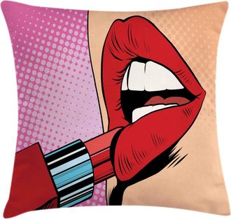 Abakuhaus Lippen Kissenbezug, Halftone Comic Pop Art Girl, Waschbar mit Rei&szlig;verschluss Kissenh&uuml;lle mit Farbfesten Klaren Farben Beidseitiger Druck, 40 x 40 cm, 