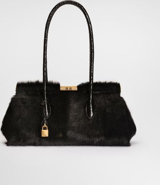 Dolce & Gabbana Marlene Handbag In Kid Leather And Polished Crocodile - Frau Schulter- Und Umh&auml;ngetaschen Schwarz Onesize