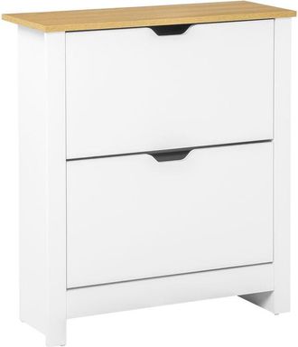 HOMCOM Homcom - Armoire à chaussures 2 portes abattantes 2 compartiments panneaux particules blanc chêne