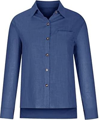 Generic Chemise boutonn&eacute;e en gaze pour femme - Tendance - Printemps - &Eacute;t&eacute; - Col en lin et coton - Chemisiers de plage surdimensionn&eacute;s &agrave; manches longues - Coup