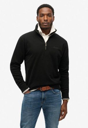 Superdry Sweatshirt ESSENTIAL LOGO HENLEY aus Baumwolle und Polyester, Loose Fit, angeraute Sweatware