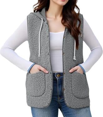 Generic Vestes pour femmes 2026 - Style de faux gilet pour veste &agrave; capuche polyvalente et automne hiver, gris, XXL