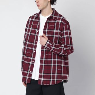 Gucci Bordeauxfarbenes Tartanhemd aus Baumwolljacquard