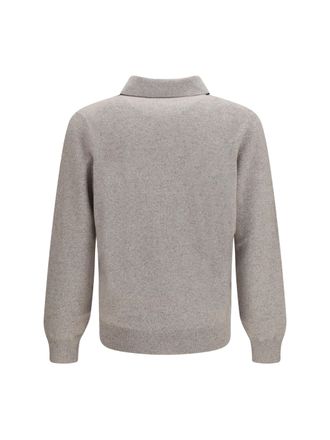 Brunello Cucinelli Moulin&eacute; Cashmere Knit Polo Sweater - Gray