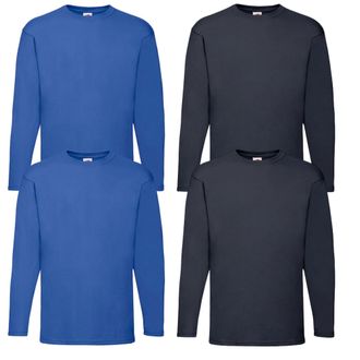 Fruit Of The Loom 4er Herren Longsleeve Baumwolle Tshirt Langarm Shirt Sets Verschiedene Farbsets M L XL 2XL 3XL 4XL 5XL & HLKauf-Block (3XL, 2X Royal, 2X Deep Navy & 1
