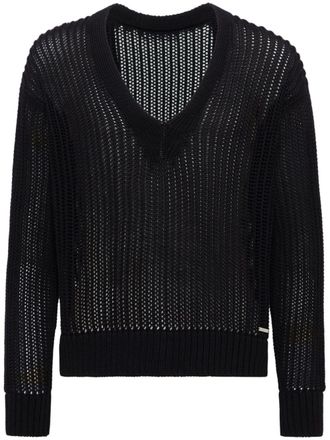 Dsquared2 pull en maille ajourée à col v - Noir
