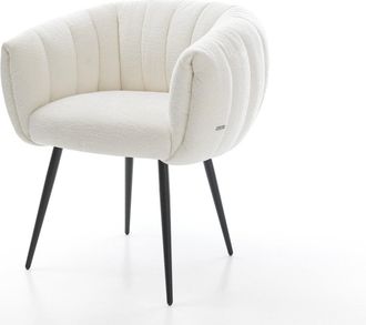 DELIFE Esszimmerstuhl Jada-Flex Boucl&eacute; Soft Beige 4-Fu&szlig; konisch Schwarz Taschenfederkern, Esszimmerst&uuml;hle