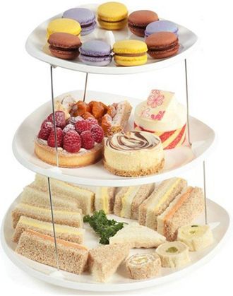 Shine 3 Tier Twistfold Flat Cake Stand/Paries,Gathering,Guests Collapsible Plates (Weiß)