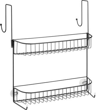 mDesign Duschkorb zum H&auml;ngen - praktische Duschablage ohne Bohren - Badregal aus Metall mit zwei breiten K&ouml;rben und Haken - schwarz