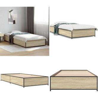 vidaXL Bettgestell Sonoma-Eiche 75x190 cm Holzwerkstoff und Metall - Holzbettfassungen - Bettrahmen - Doppelbett - Einzelbett - Sommer Eichen M&ouml;bel - Home &
