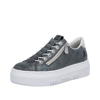 Rieker Plateausneaker RIEKER, Damen, Gr. 36, blau, goldfarben, Lederimitat, used, Schuhe Plateausneaker, Sneaker, Slip-On Sneaker, Slipper mit Schaftrandpols
