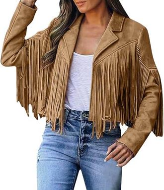 Generic Tenues de concert country pour femmes, vestes en cuir synth&eacute;tique &agrave; franges, mode automne 2025, manteaux courts de moto &agrave; pompons