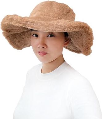 Lina & Lily Grand Chapeau Bob Hiver Femme à Larges Bords Fausse Fourrure (Chameau)