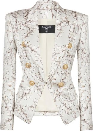 Balmain Femme, Vestes, Beige, Taille: 34 FR Veste satin&eacute;e 6 boutons avec imprim&eacute; Groseille