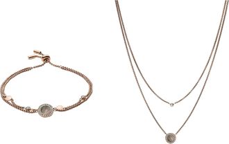 Fossil Womens Val Gray Mother-Of-Pearl Armband, JF02951791 + Fossil Womens Double Disc Anhänger Halskette