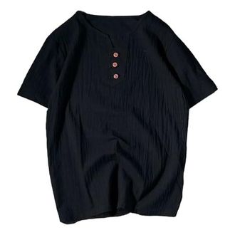 Generic Chemises d&eacute;t&eacute; d&eacute;contract&eacute;es pour homme - Haut &agrave; manches courtes en lin - T-shirt blanc - Robe courte en coton - Col rond - Coupe ample - T-shirts pour