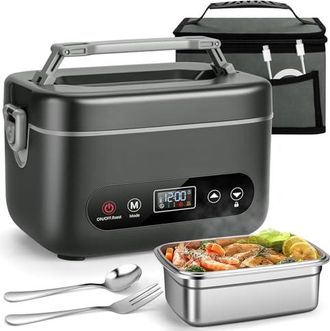 Generic Bo&icirc;te &agrave; Lunch &Eacute;lectrique - Conteneur Chauffant 1,2L Rechargeable 80W 5 Faces avec Minuteur Tactile, Vaisselle Inox et Sac de Transport - Pour Bureau, 