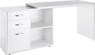 HOMCOM Bureau dangle Bureau Droit modulable Table de Salle &agrave; Manger 2 en 1 Bureau Informatique tiroirs x 3 + 2 niches MDF Blanc