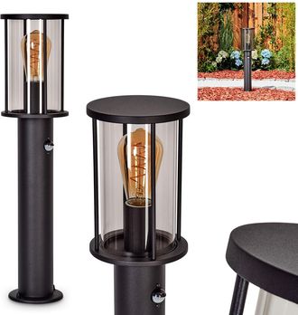 HOFSTEIN Außenwegeleuchte Sumalao mit Bewegungsmelder, moderne Sockelleuchte aus Metall/Glas in Schwarz/Rauchfarben, Wegeleuchte 60 cm, Gartenlampe, Gartenbele