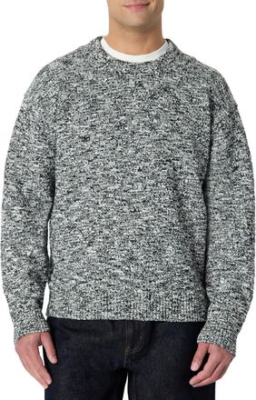 Amazon Essentials Herren Relaxed-Fit Pullover mit Rundhalsausschnitt und mehrfarbigem, schwerem Stoff, Schwarz Meliert, XXL
