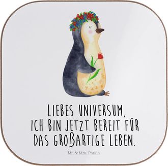 Mr. & Mrs. Panda Untersetzer für Gläser Pinguin Blumen - Geschenk, gläseruntersetzer, Getränkeuntersetzer, Leben, Positiv, Coaster, Tischuntersetzer, Tassenuntersetzer