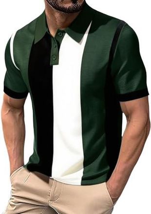 Generic Polo de couleur contrast&eacute;e &agrave; manches courtes et demi-boutons pour homme - Col &agrave; revers - Confortable - Doux &agrave; porter - &Eacute;vacuation de lhumidit&eacute; - Haut 