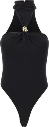 Elisabetta Franchi Femme, Tops, Noir, Taille: 38 FR Body en jersey cr&ecirc;pe avec d&eacute;tail bijou