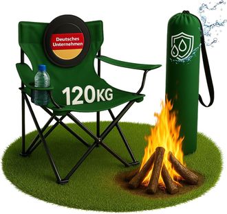 Coemo Faltbarer Campingstuhl Grün - Kompakter & Leichter Klappstuhl, 2,2 kg, Tragbarer Stuhl mit Rückenlehne, Getränkehalter & Tragetasche - Klappstuhl Wett