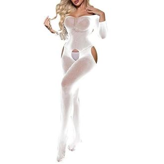 Generic Body en r&eacute;sille, manches longues, moulant, catsuit, combinaison, v&ecirc;tements de d&eacute;tente, v&ecirc;tements de nuit, Blanc., taille unique