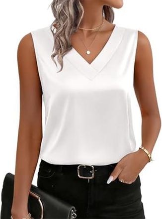 Generic Debardeur Femme Chic et &eacute;l&eacute;gant Satin Chemisier sans Manche D&eacute;bardeur Blanc Crop Top Ete Haut Chic et Elegant Fluide Ample Caraco Vetement Femme Ete T