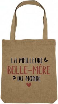 Fabulous Sac Shopping Tote Bag Aspect Lin - La Meilleure Belle-M&egrave;re du Monde Famille - Sac de Courses Toile Epaisse 360g Beige Naturel Cabas Port&eacute; Epaule Solid