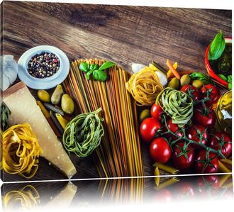 Pixxprint Pasta Italia mit frischen Tomaten und Gewürzen, Größe: 60x40cm, Leinwandbild, fertig gespannt, Wandbild, Dekoration, Kunstdruck, kein Poster