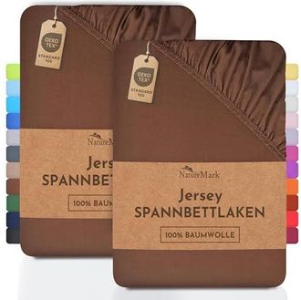 NatureMark 2er Pack Kinder Jersey Spannbettlaken, Spannbetttuch 100% Baumwolle in vielen Größen und Farben MARKENQUALITÄT ÖKOTEX Standard 100 | 70x140 cm - Schok