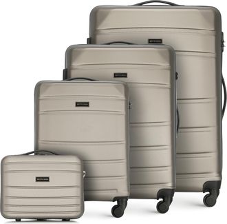 Wittchen Globe Line Reisekoffer 4-teiliges Kofferset Rollkoffer Trolley Handgepäck Hartschale aus ABS 4 Rollen Zahlenschloss Teleskopgriff Champagner Lufthansa