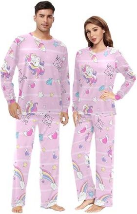 Generic Pyjama licorne rose pour homme avec taille élastique, ensemble de sommeil doux pour adulte, Licornes roses mignonnes, L