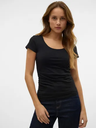 Vero Moda Rundhalsshirt VERO MODA VMMAXI MY SOFT SS U-NECK, Damen, Gr. XXL, schwarz, Jersey, Obermaterial: 93% Baumwolle, 7% Elasthan, unifarben, Basic, sehr fi
