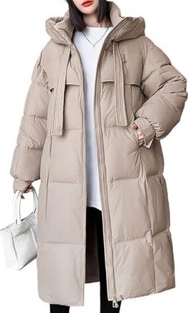 Generic Long doudoune pour femme chaude dhiver d&eacute;contract&eacute;e &agrave; capuche parka &eacute;paisse avec fermeture &eacute;clair vers le haut avec poches, kaki, XL