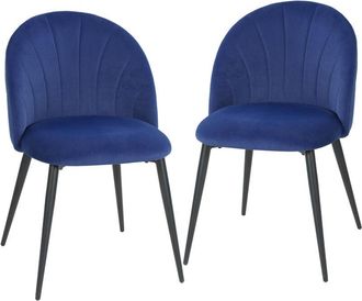 HOMCOM Lot de 2 chaises de salle &agrave; manger - HOMCOM - rembourr&eacute; - sans accoudoirs - pieds en acier et tissu en velours - 52x55x79cm - bleu