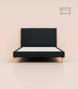 Tediber Lit tapissier 140x190 cm Plus - Noir Anthracite - Avec t&ecirc;te de lit - Bois responsable - Qualit&eacute; h&ocirc;teli&egrave;re - Fait en France et en Belgique - Tediber