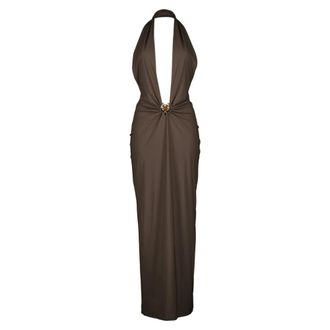 CHRISTOPHER ESBER Mineral Stone Ruched Halter Lycra Kleid - - Dresses - Damen - Braun - M
