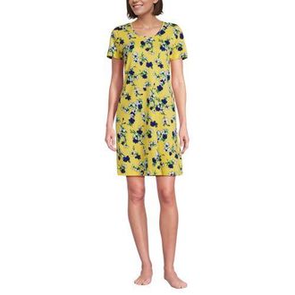 Lands End Knielanges Kurzarm-Nachthemd aus Baumwolle, Damen, Gr&ouml;&szlig;e:48-50 regular, Gelb, Baumwolle, by Lands End