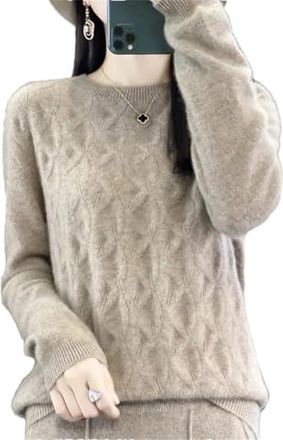 Generic Pull en laine douce à col rond pour femme - Couleur unie - Tricot régulier, kaki, 3XL