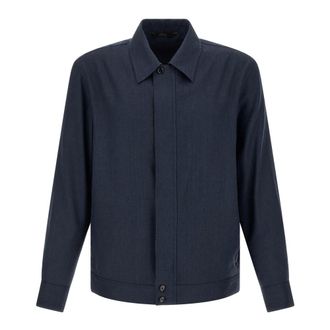 Brioni Homme, Vestes, Bleu, Taille: 2XL Blouson en Lin et Laine