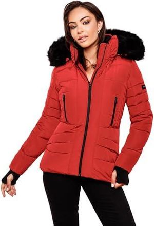 Navahoo B361 Veste dhiver doublée chaude en fourrure synthétique pour femme - Veste dhiver matelassée - Marron - Large